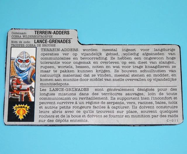 1990 GI JOE RANGE-VIPERS v1 FILE CARD FILECARD NL FR BENELUX HASBRO EUR ...