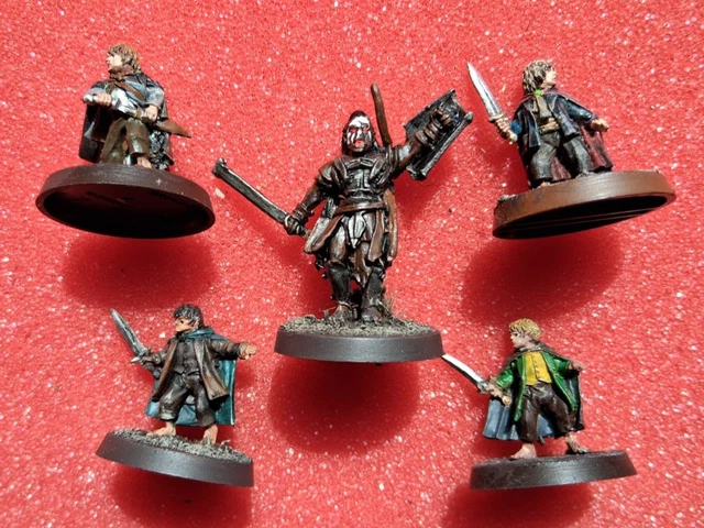 GW LOTR Lurtz and Four Hobbits nicely painted and based Metal OOP £15. ...