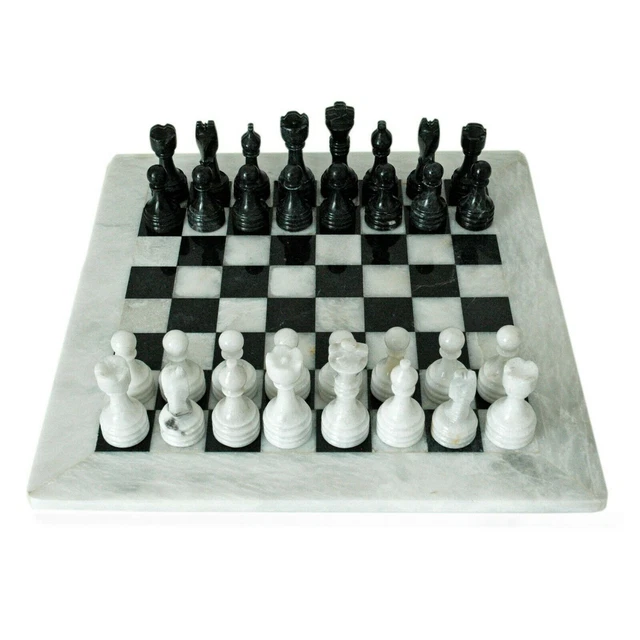 SCACCHIERA CON SCACCHI Marmo Bianco Nero Italian Marble Chessboard ...