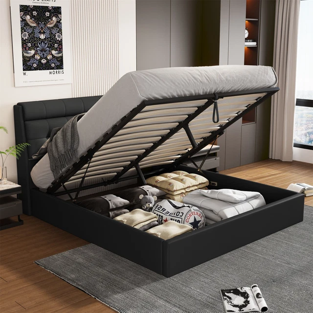 OTTOMAN LIFT UP 4ft6 Upholstered Double Bed Frame With Storage ...