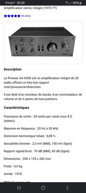 AMPLIFICATEUR VINTAGE PIONEEER SA 6300 EUR 120,00 - PicClick FR