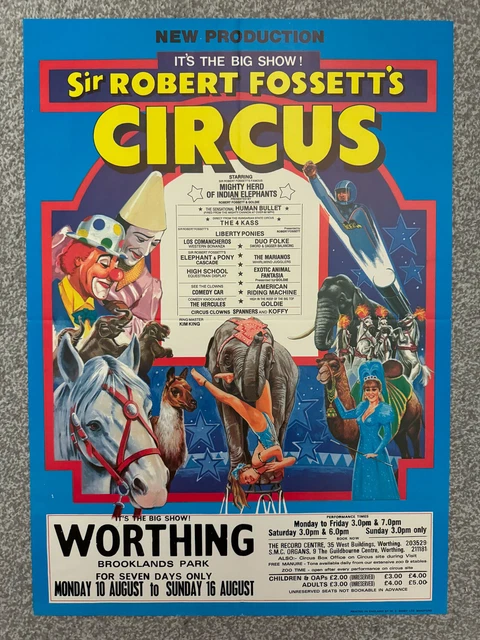 VINTAGE SIR ROBERT Fossett's Circus poster 1987 - Worthing [2] £21.52 ...
