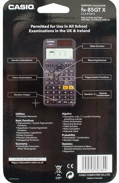 CASIO FX-85GTX Scientific Calculator 276 Functions GCSE & Higher Grade ...