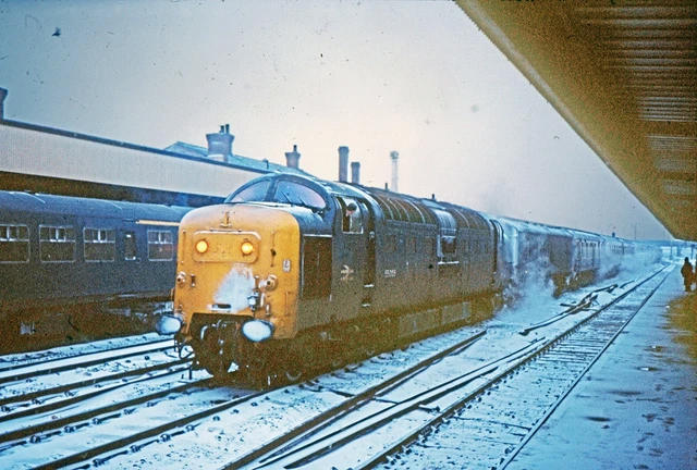 35MM RAILWAY SLIDE Deltic 55005 Doncaster Steaming In Snow Dark With ...