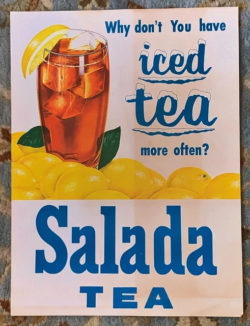 VINTAGE SALADA ICED Tea Advertising Poster * Glass of Tea w/ Lemons ...