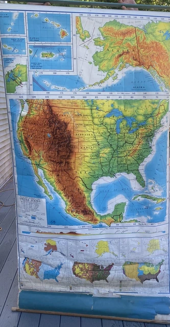 AJ NYSTROM USA map pictorial relief merging colors Huge Classroom Pull Down 6 Ft £64.49 ...