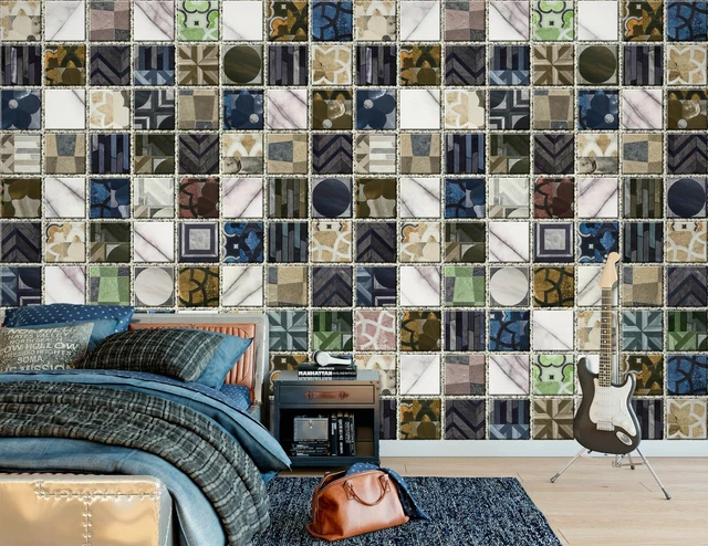 3D COLORFUL TILE Pattern 26369NA Wallpaper Wall Murals Removable ...