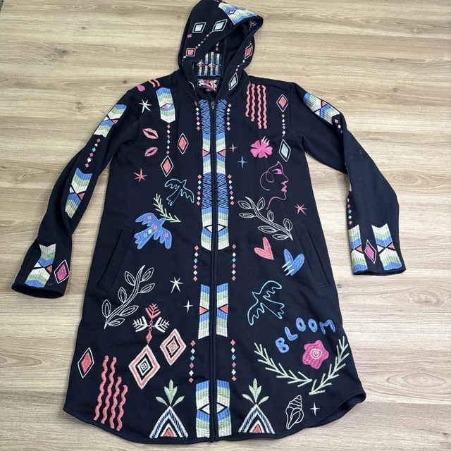 JOHNNY WAS MILLEY FRENCH TERRY ZIP UP COAT embroidered Size XS Cute ...