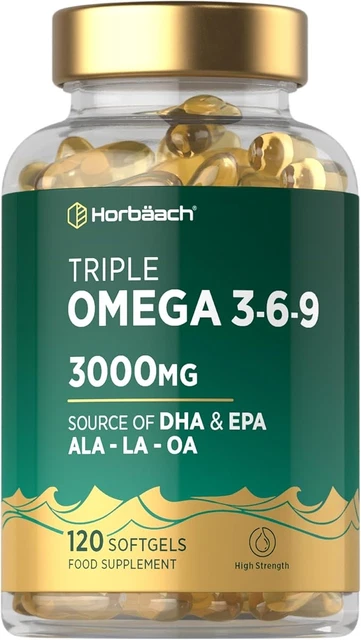 TRIPLE OMEGA 3 6 9 Capsules 3000mg ALA, LA & OA | 120 Softgels | High ...