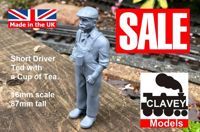 16MM SHORT DRIVER Ted Garden Railway People SM32 1:19 87mm high Grey ...