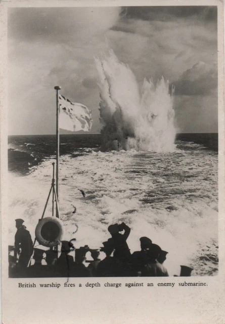 WW2 ROYAL NAVY British Ship Firing Depth Charge Against Enemy Submarine ww2-royal-navy-british-ship-firing-depth-charge-against-enemy-submarine
