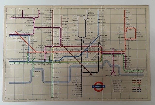 LONDON UNDERGROUND MAP, 1955, Harry Beck; Diagram of Lines & Station ...