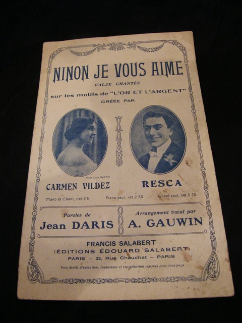 & SPARTITO NINON I Vous Aime Carmen Vildez Resca Music Sheet EUR 16,05 ...
