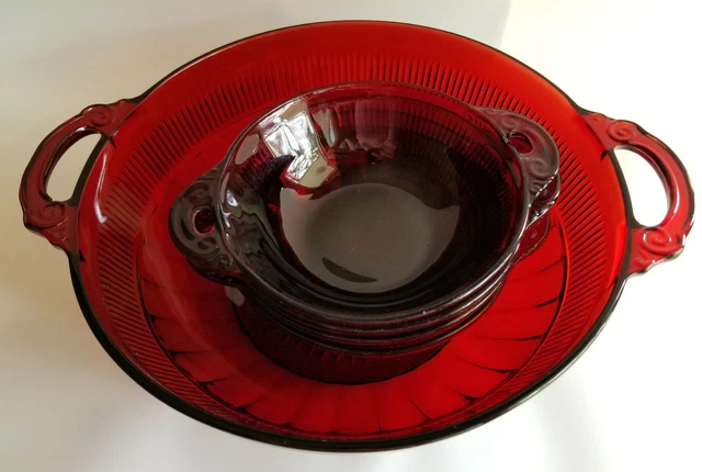 ROYAL RUBY RED Coronation Anchor Hocking Depression Glass 6-p dessert ...