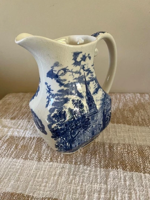 LIBERTY BLUE HISTORIC Colonial Scenes, Old North Church Ceramic Pitcher ...