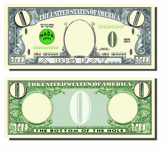 BIG FAT ZERO Novelty Bank Note Prank Humour Funny Dollar Bill Totally ...