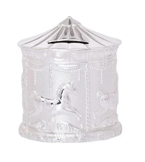BABY MONEY BOX Silver Gift Carousel Christening Newborn Shower Keepsake ...