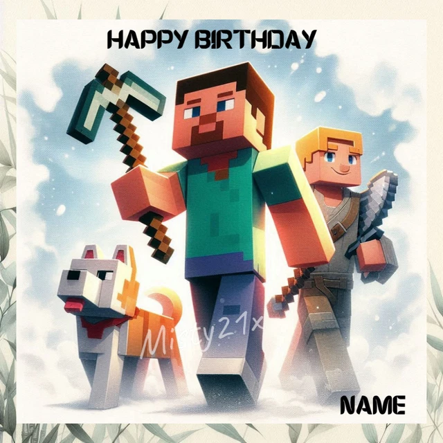 PERSONALISED MINECRAFT BIRTHDAY Greetings Card STEVE ALEX Hammer Dog ...