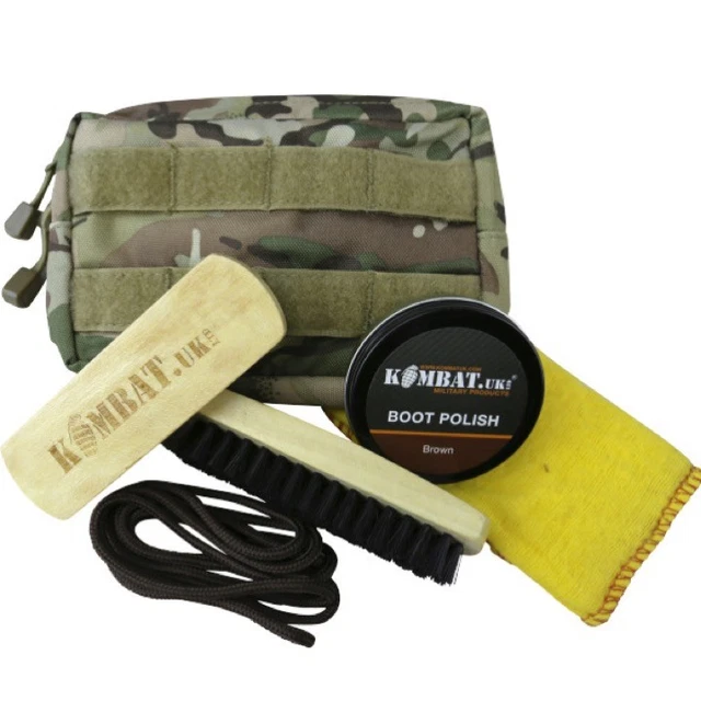 DELUXE MOLLE POUCH Boot Care Kit Brushes Shine Cloth Polish Shoe Army ...