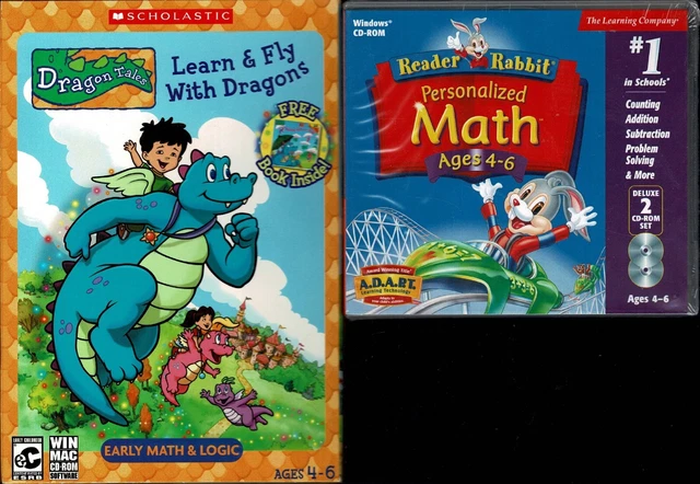 DRAGON TALES & Reader Rabbit Math Ages 4 to 6 Pc New XP Get A Head ...