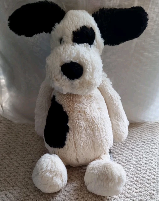 JELLYCAT BASHFUL PUPPY Dog Medium Black/ Cream Patch Plush Soft Toy £10 ...