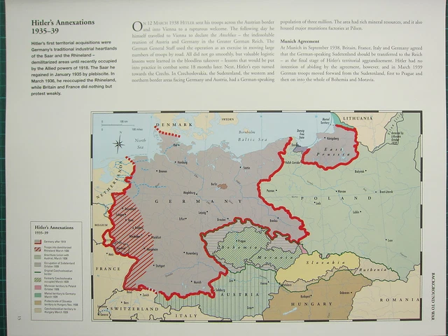 WW2 WWII MAP ~ Hitler'sannexations 1935-39 Memel Territory ...