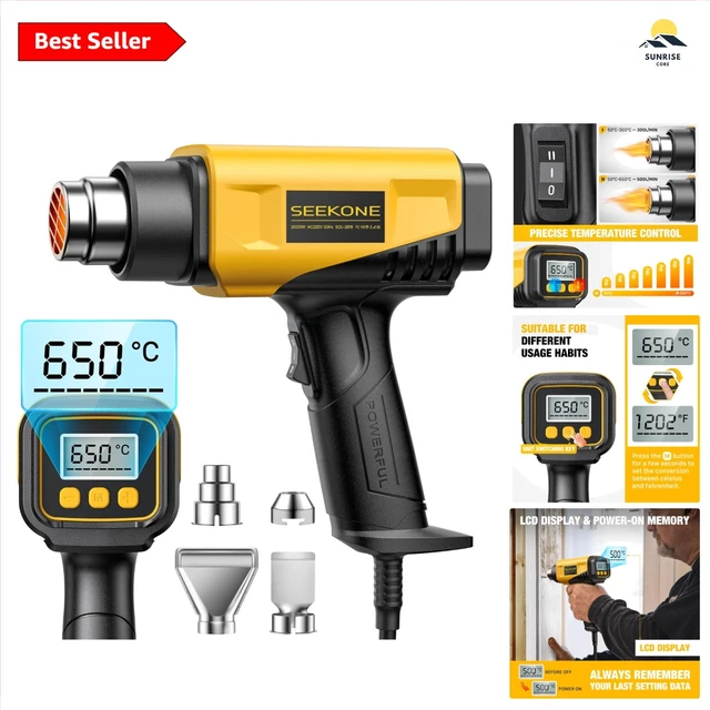 LCD PREMIUM HEAT Gun 2000W 240V Variable Temperature 50-650℃ 4 Nozzles ...