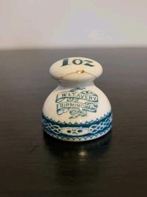 RARE VICTORIA W&T Avery Birmingham 1 Ounce Weight, Porcelain Outer Lead ...