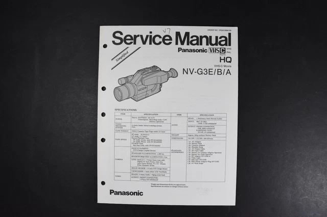 PANASONIC NV-G3E/B/A VHS-C Video Camera Service Manual - Genuine Original $19.99 - PicClick AU