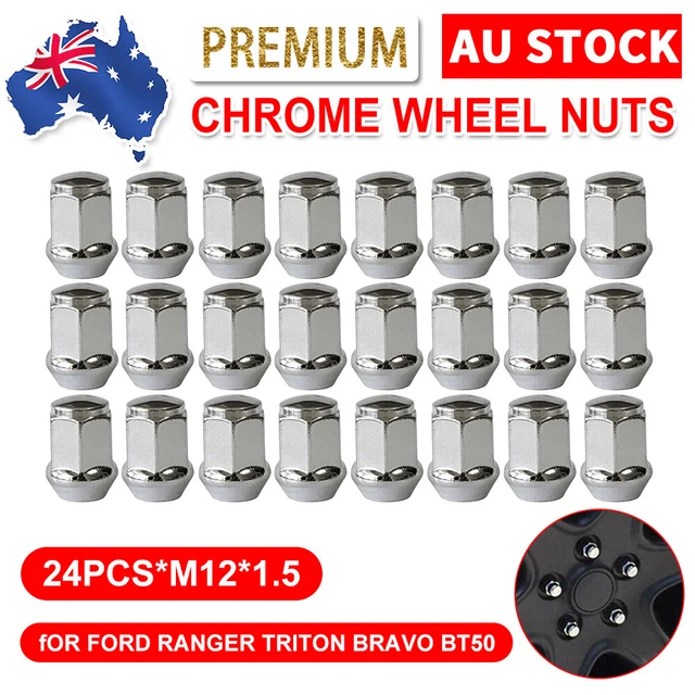 24X M12X1.5 CHROME Wheel Nuts For Ford Ranger Mitsubishi Triton Mazda ...