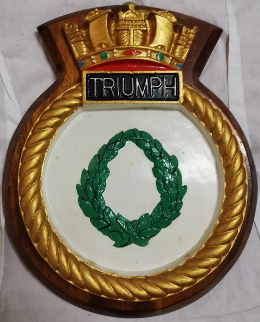 HMS TRIUMPH -SHIP Crest Plaque Badge, Hand-Painted, Solid Mahogany ...