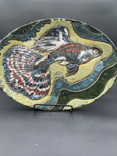 CLAUDINE BURNS-SMITH HANDCRAFTED Pottery Plate Betta Fish Spectrum ...