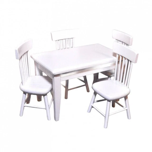 POUPÉES MAISON BLANC Table & 4 Chaises Miniature Cuisine Salle à Manger Meubles EUR 31,48 ...