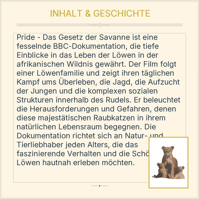 BBC PRIDE DAS Gesetz der Savanne DVD Doku Löwen John Downer EUR 4,35 ...