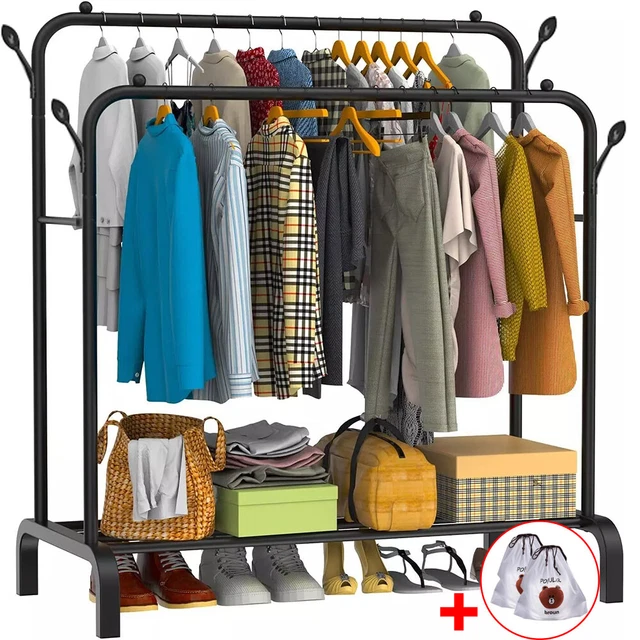 HEAVY DUTY DOUBLE Clothes Rail Hanging Rack Garment Display Stand Shoes ...