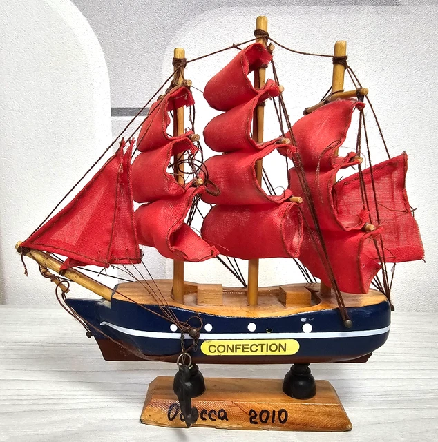 WOODEN MODEL SHIP Sail Boat Desk Tall Souvenir Decorative Confection ...