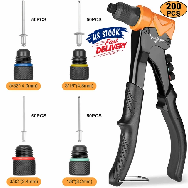 HEAVY DUTY RIVETER Tool Set Pop Rivet Gun w/ 200Pcs Blind Rivets ...