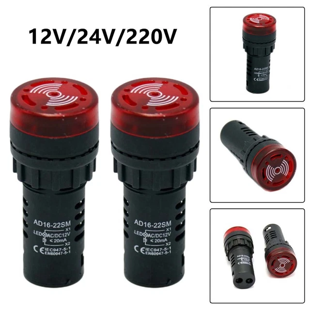 2 PIÈCES AD16-22SM alarme sonore optique abeille AC DC12V 24V 220V buzzer rouge EUR 9,01 ...