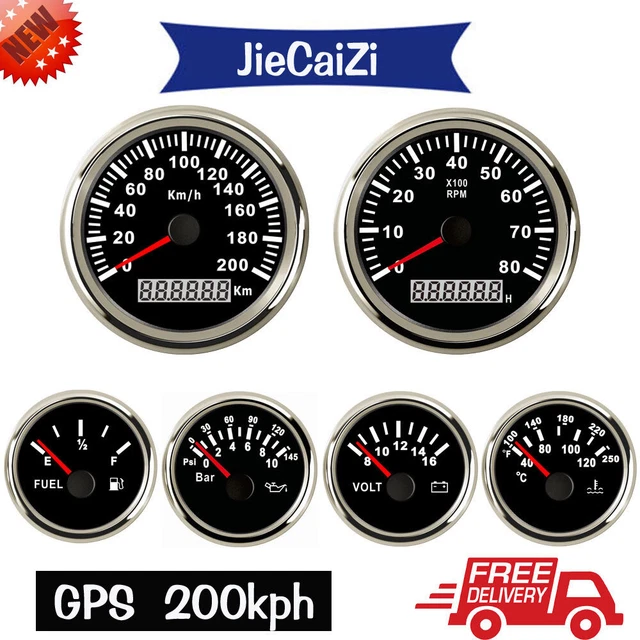 6 GAUGE SET with senders 200km/h gps speedometer tacho oil temp fuel ...