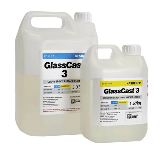 GLASSCAST3 V2 EPOXY Resin Kit 5kg Clear Glass Cast self-Levelling floor ...