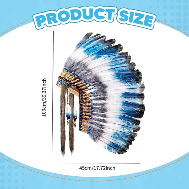 INDIAN CHIEF FEATHER Headdress Hat Headband for Carnival Roles Play ...