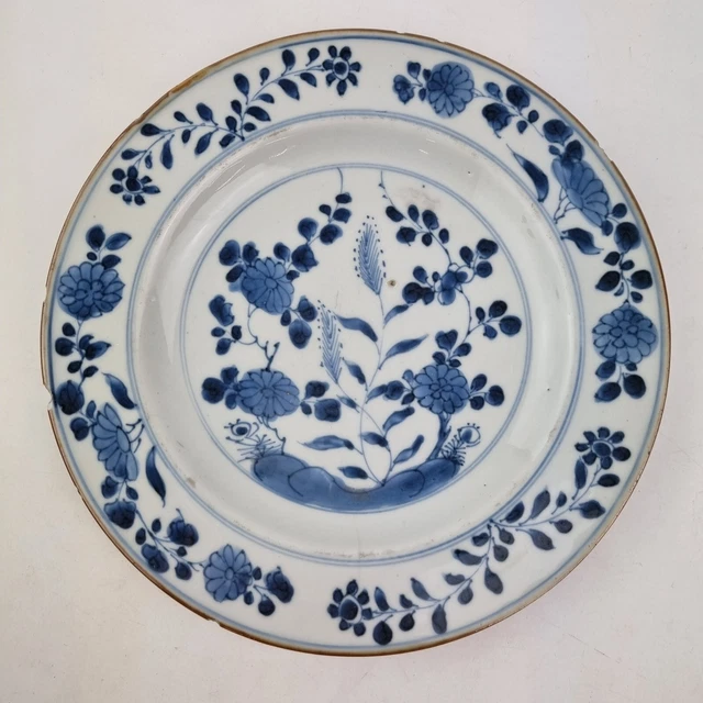 ANTIQUE 18THC CHINESE Blue And White Plate Painted With Flowers 22.1cm ...