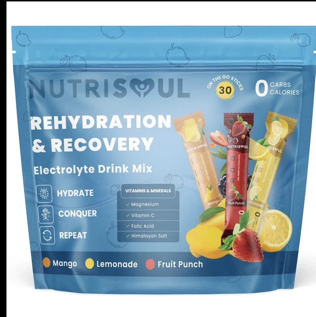 RAPID REHYDRATION ELECTROLYTES Powder 30 Pack I Vitamins C B1 B3 B5 B9 ...