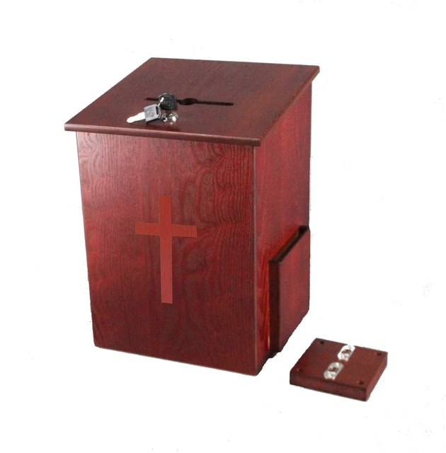 WOOD CHURCH COLLECTION Fundraising Box Donation Charity Box with Red ...