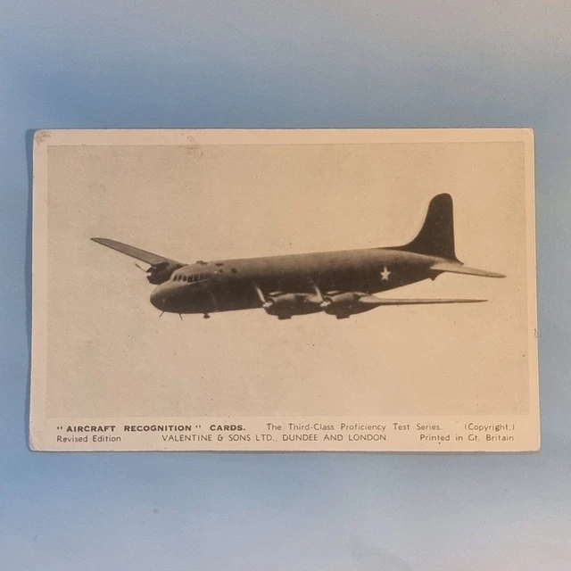 WW2 AIRCRAFT RECOGNITION Postcard C1940 USAAF Douglas C54 Skymaster ...