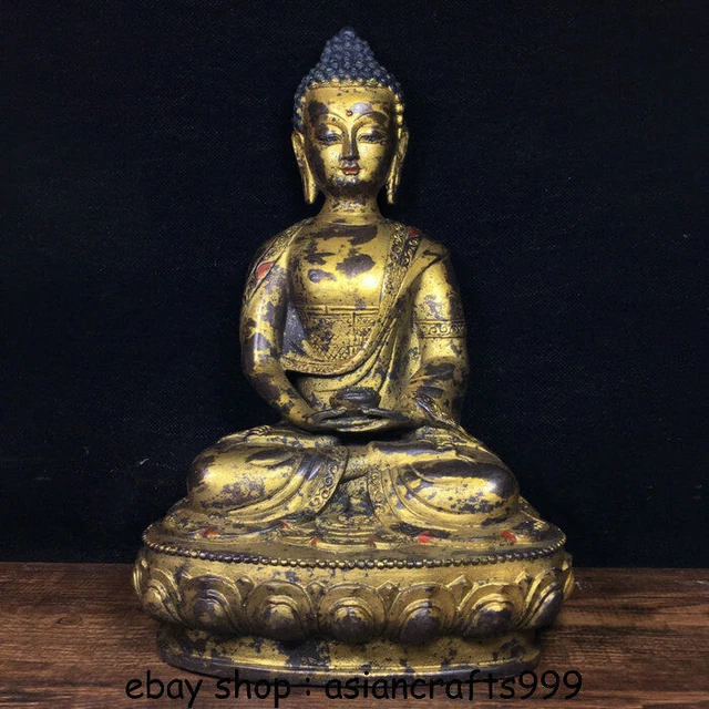 10.6 &BUDDHISMUS BRONZE vergoldeter Sitz Shakyamuni Amitabha Buddha Bowl Statue EUR 260,00 ...