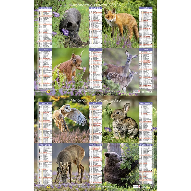 CALENDRIER DE LA Poste 2025, Almanach du facteur 2025, animaux de la ...