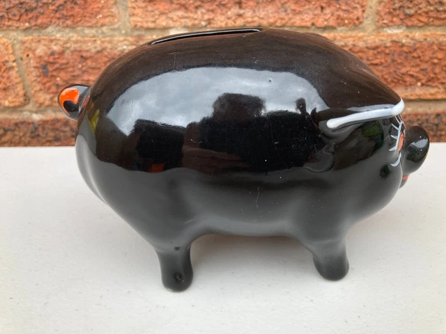 ARTHUR WOOD 1960S Collectable Black Pottery Pig Money Box approx 10cms ...