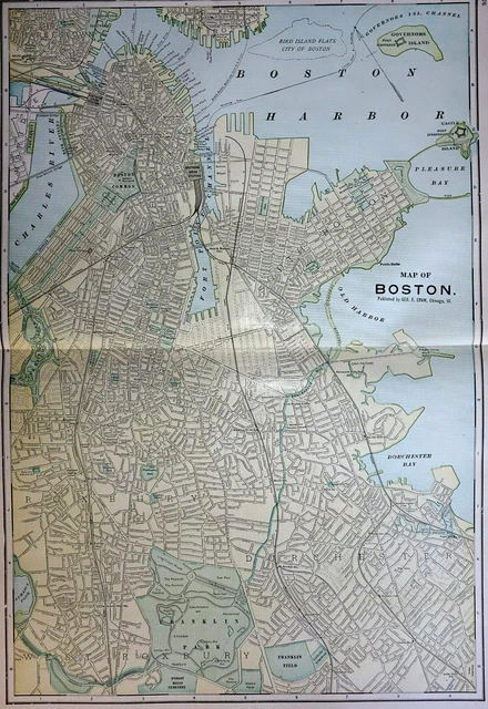 VINTAGE 1913 CRAM'S Atlas Map ~ BOSTON, MASSACHUSETTS ~ Free S&H $20.68 ...