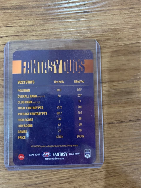 2024 AFL TEAMCOACH Fantasy Duos Kelly Yeo Afd-17 West Coast Eagles ...